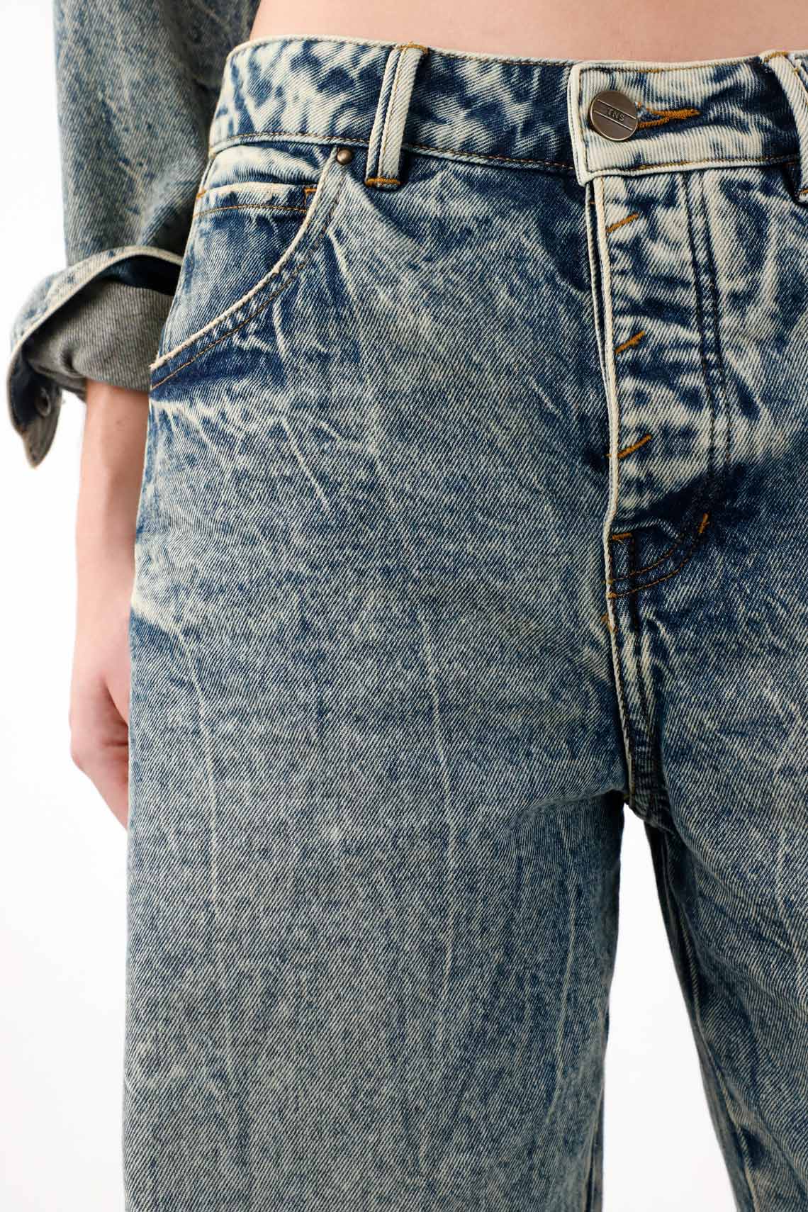 Jean Horseshoe con efecto craquelado azul para mujer